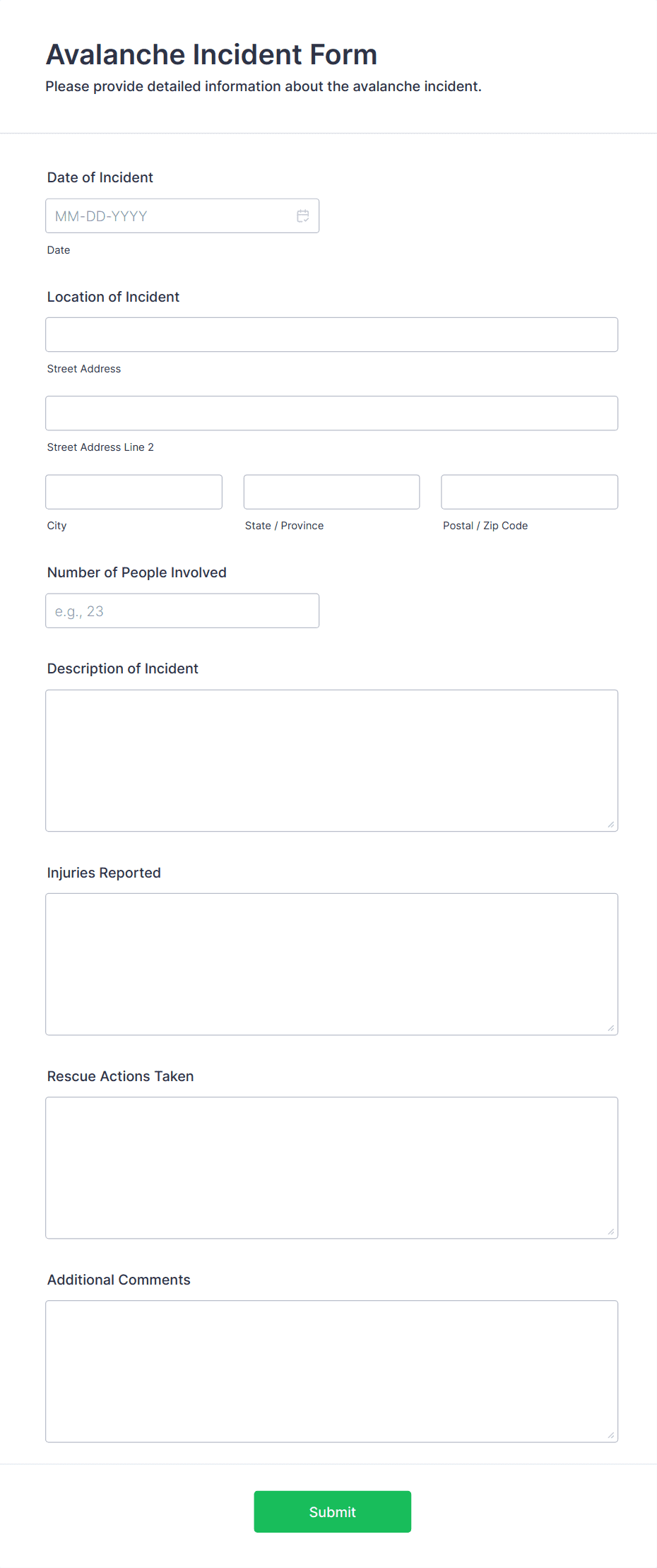 Avalanche Incident Form Template | Jotform