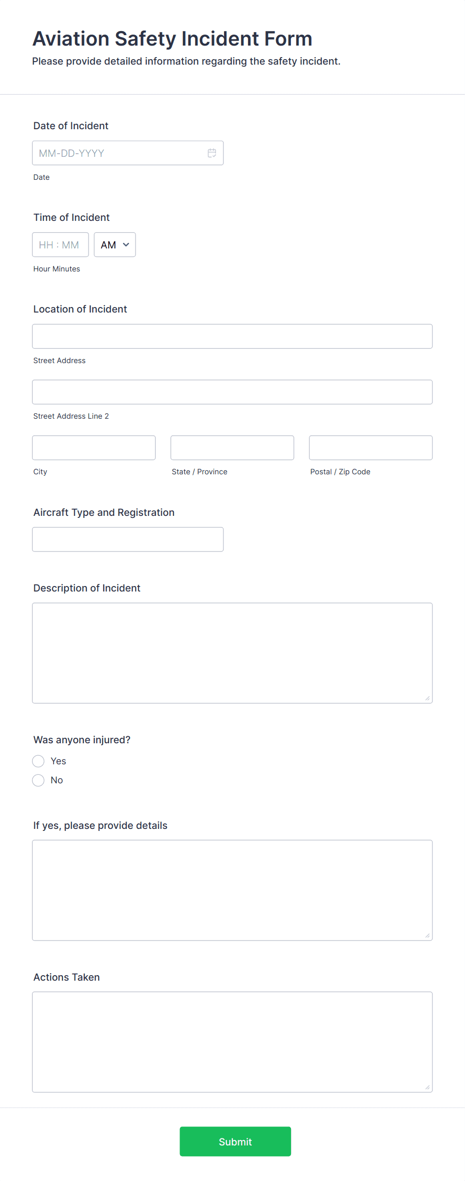 Aviation Safety Incident Form Template | Jotform