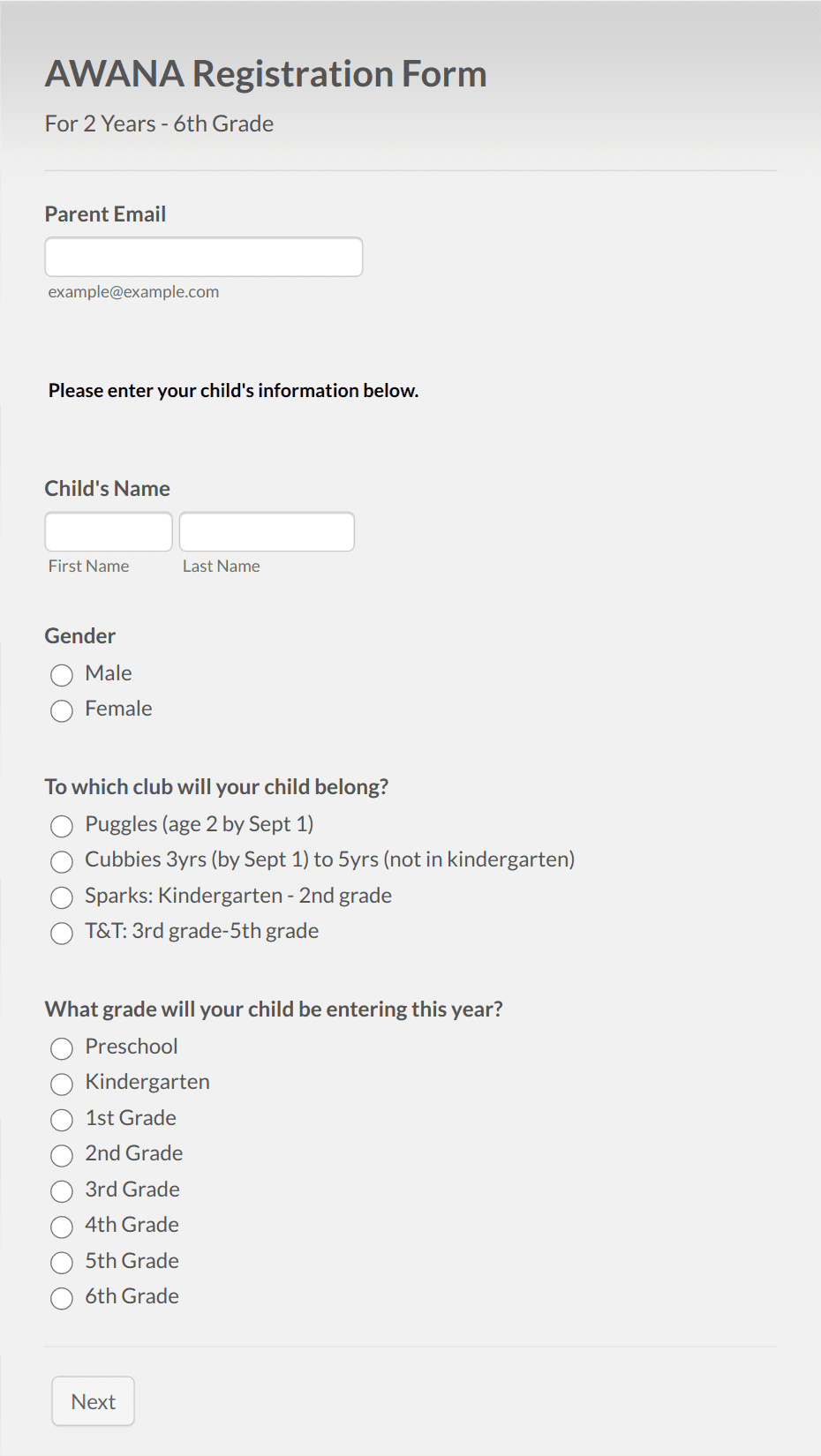 Awana Registration Form Template | Jotform