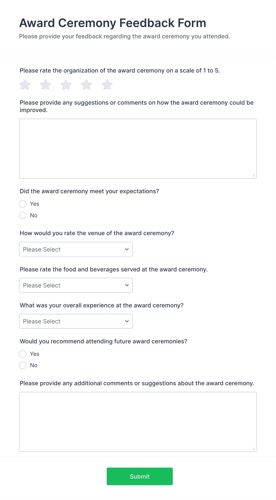 Award Ceremony Feedback Form Template | Jotform