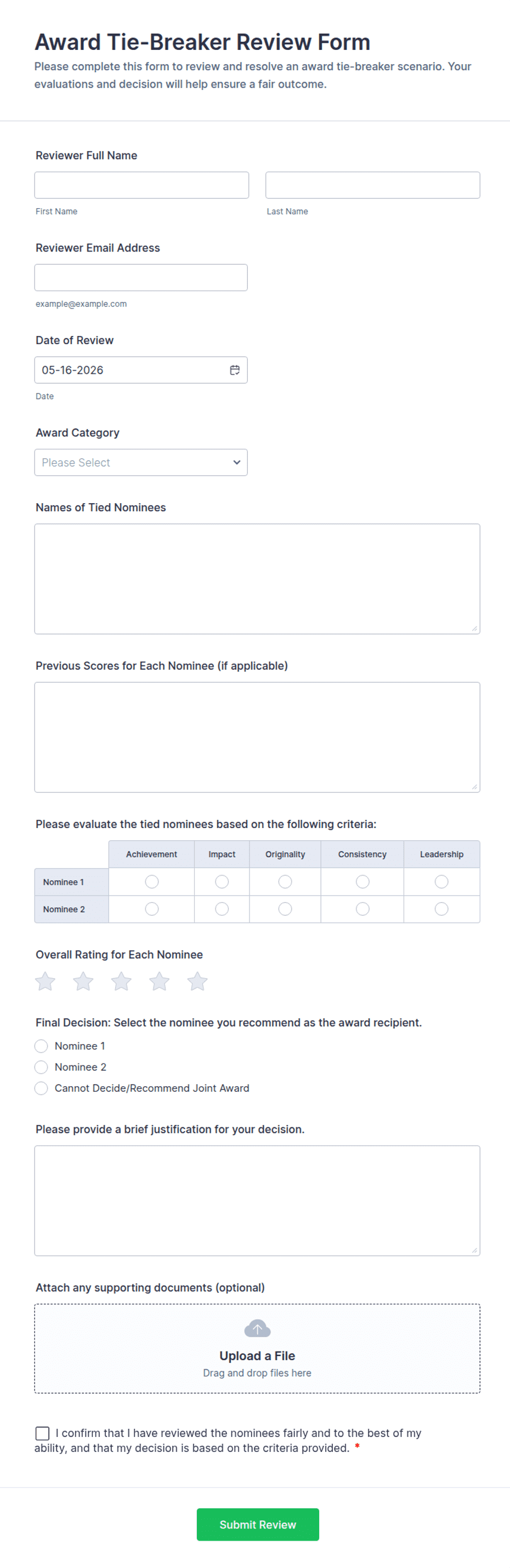 Award Tie-Breaker Review Form Template | Jotform