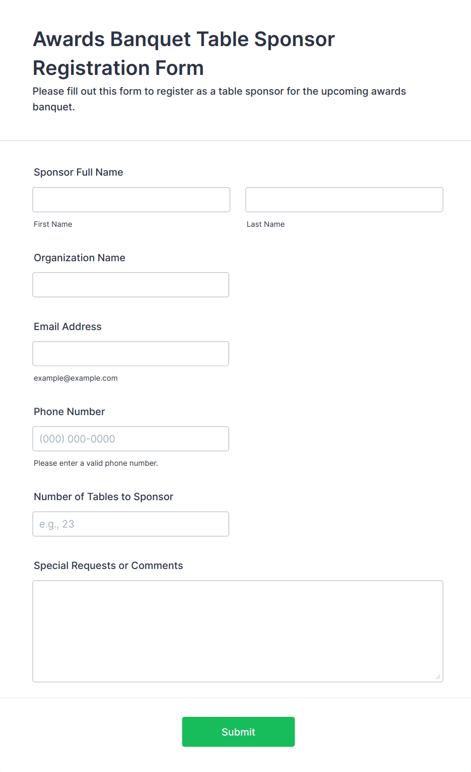 Awards Banquet Table Sponsor Registration Form Template | Jotform
