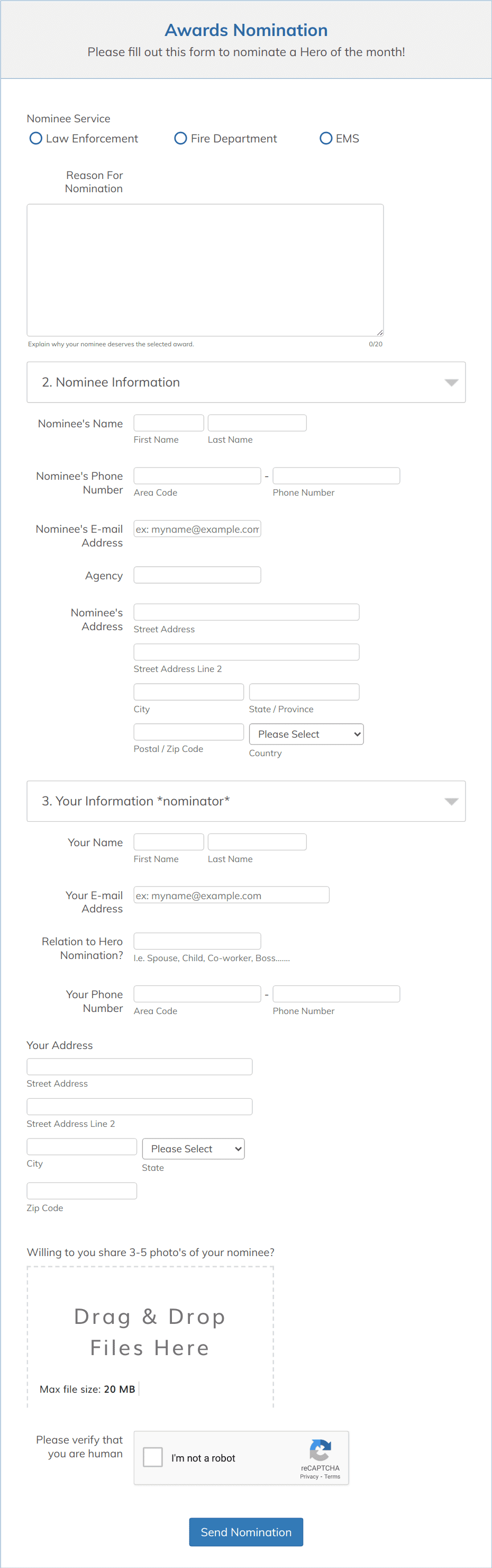 Awards Nomination Form Hero Services Form Template | Jotform