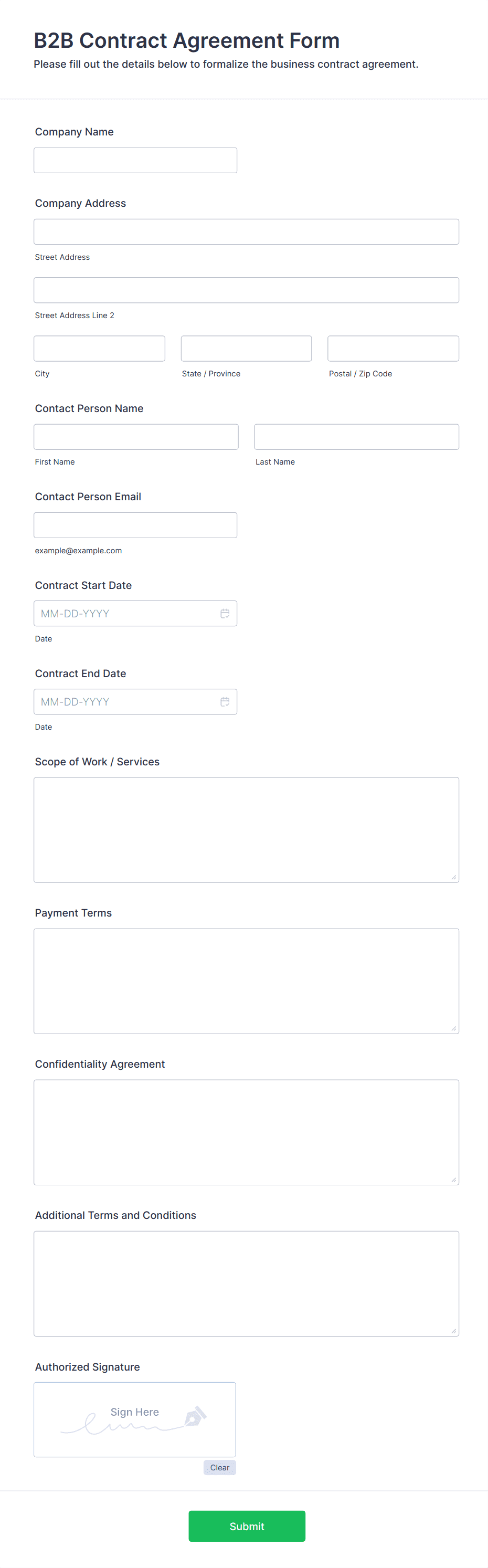 B2B Contract Agreement Form Template | Jotform