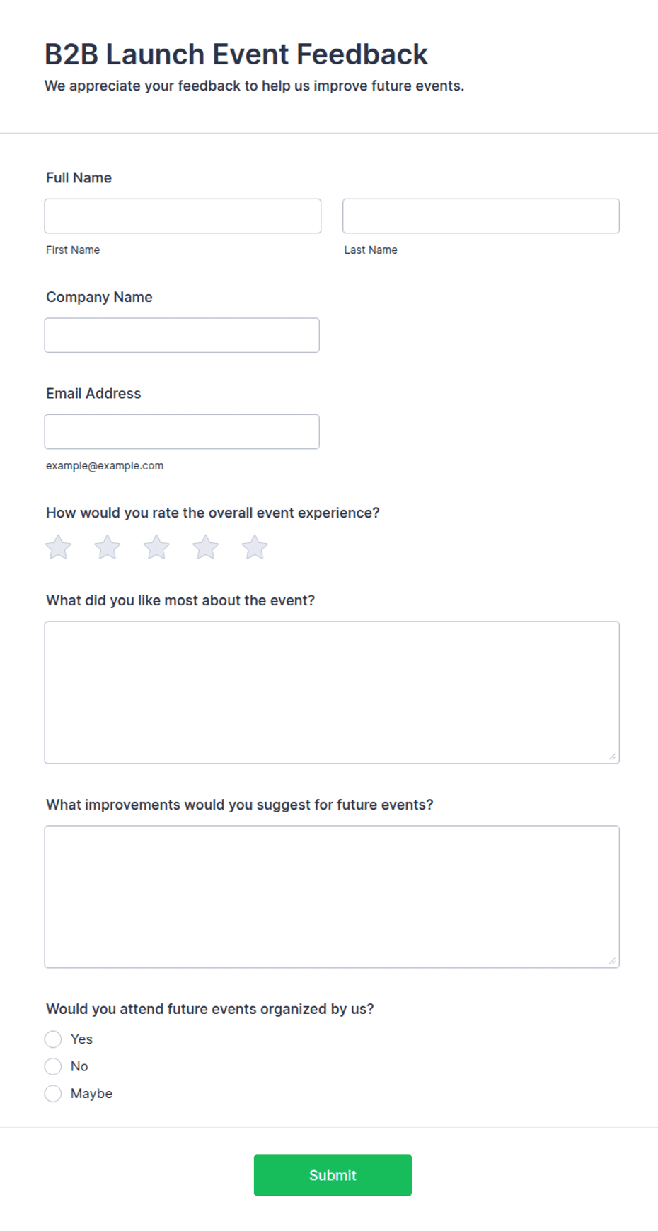B2B Launch Event Feedback Form Template | Jotform