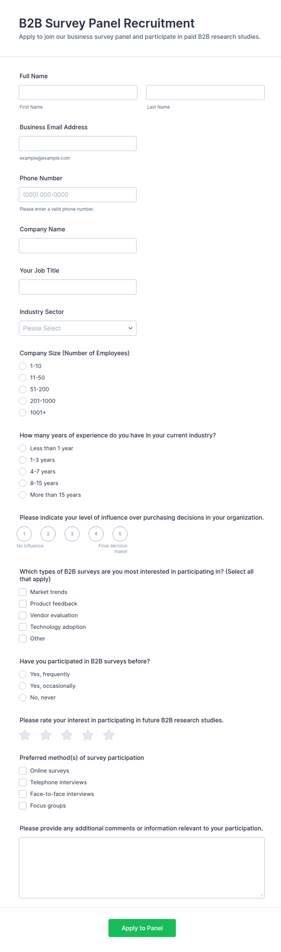 B2B Survey Panel Recruitment Form Template | Jotform