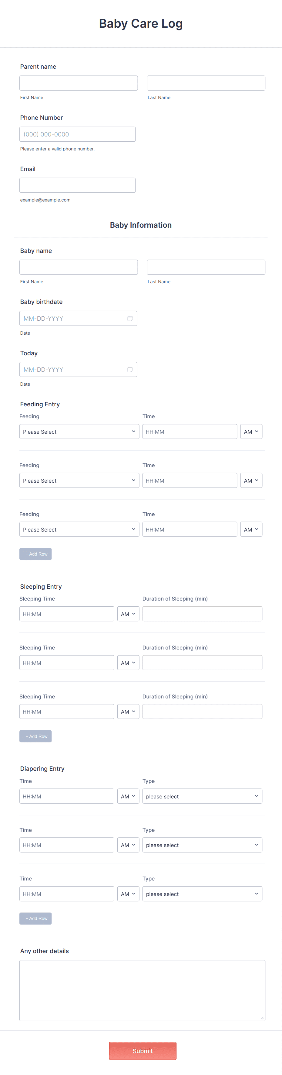 Baby Care Log Form Template | Jotform