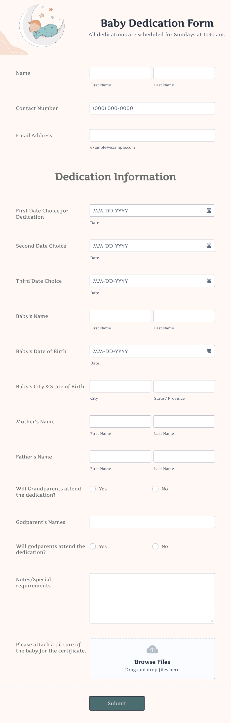 Baby Dedication Form Template | Jotform