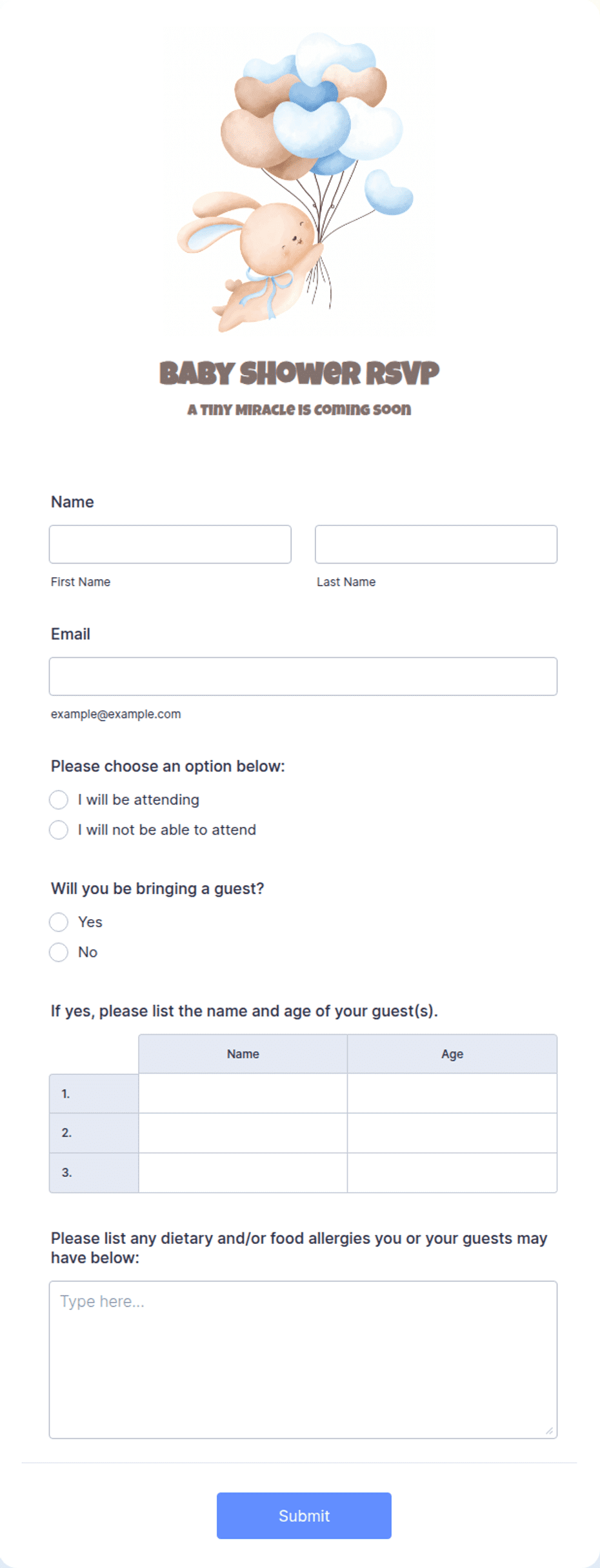 Baby Shower RSVP Form Template | Jotform