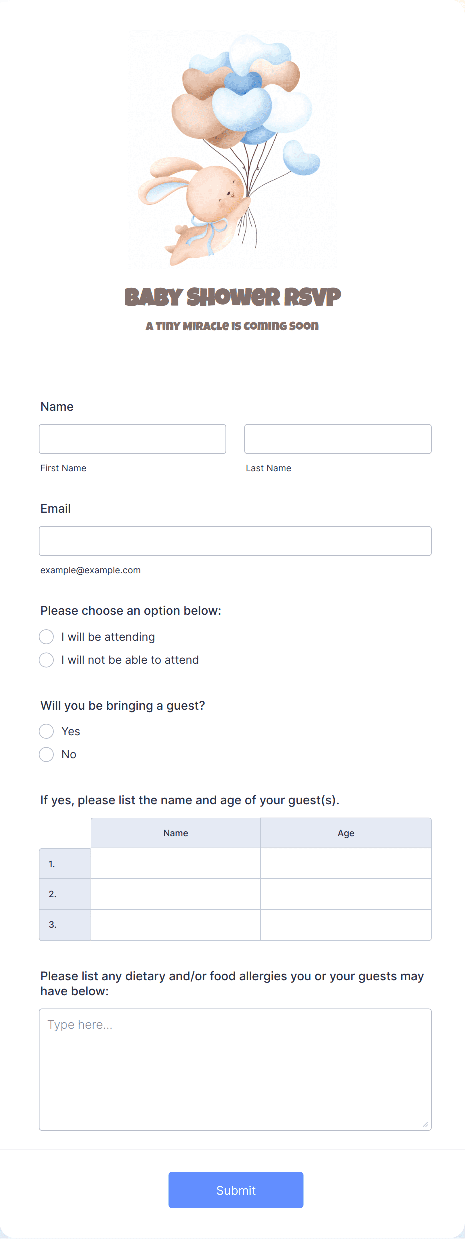 Baby Shower RSVP Form Template | Jotform