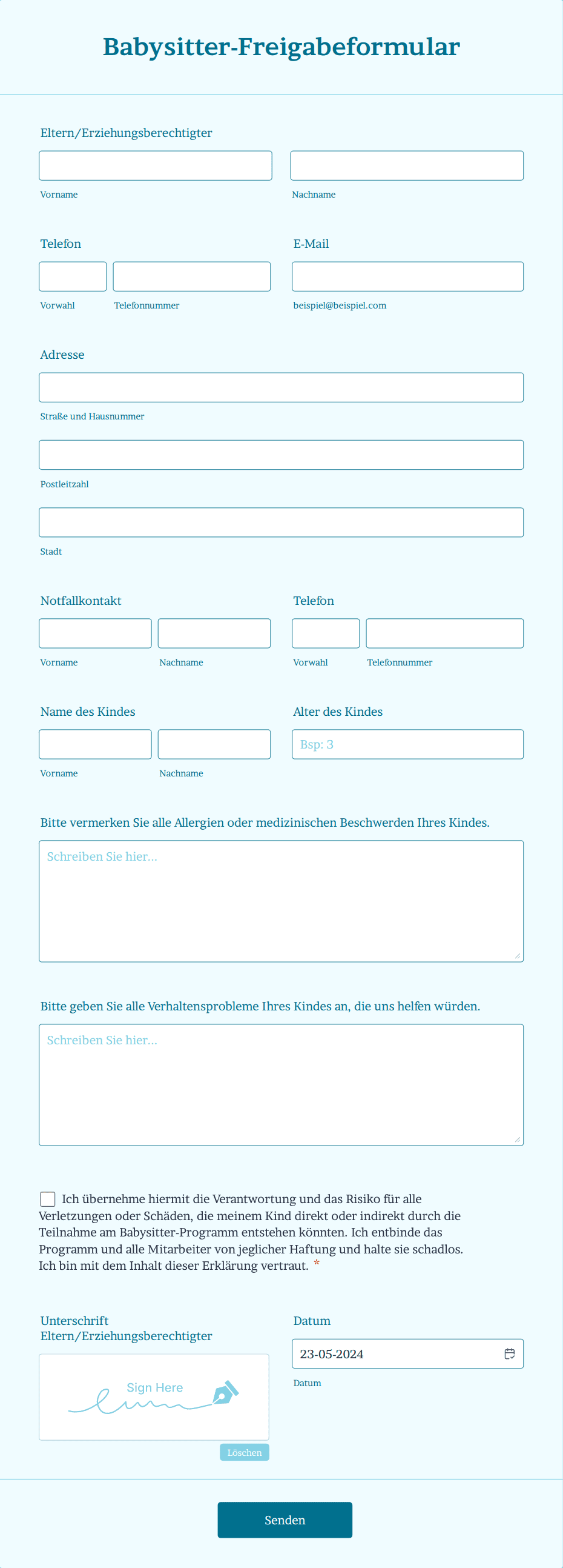 Babysitter-Freigabeformular Formularvorlage | Jotform