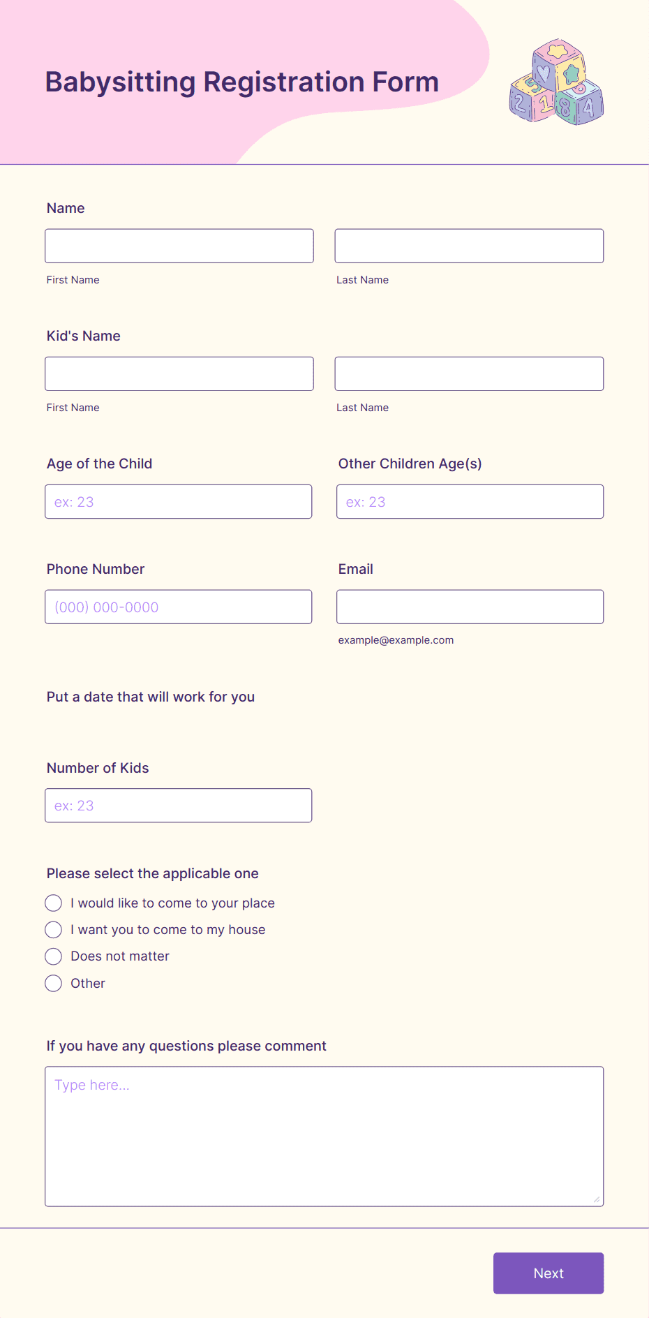 Babysitting Registration Form Template | Jotform