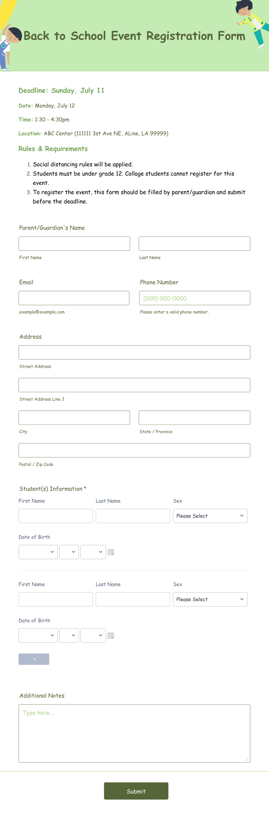 Back to School Event Registration Form Template | Jotform