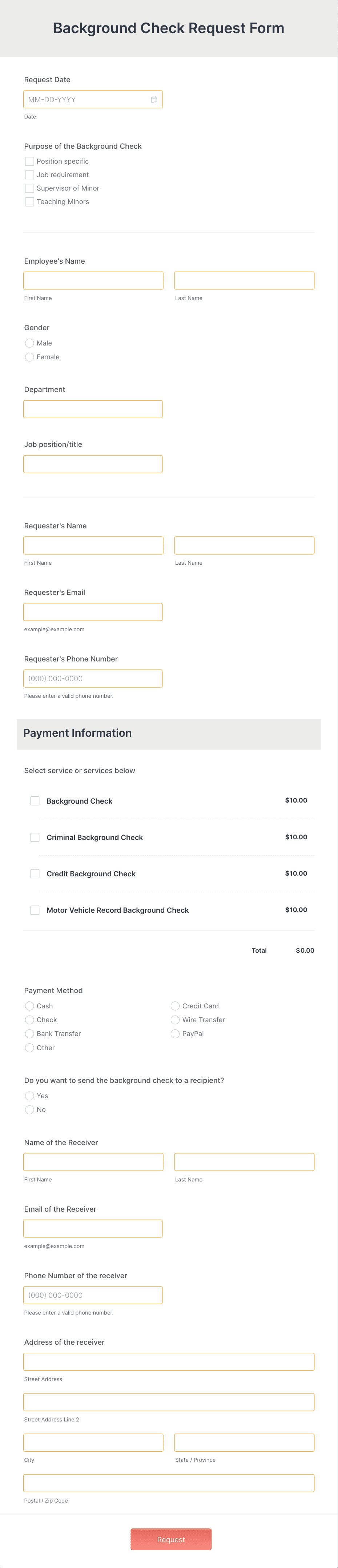 Background Check Request Form Template | Jotform