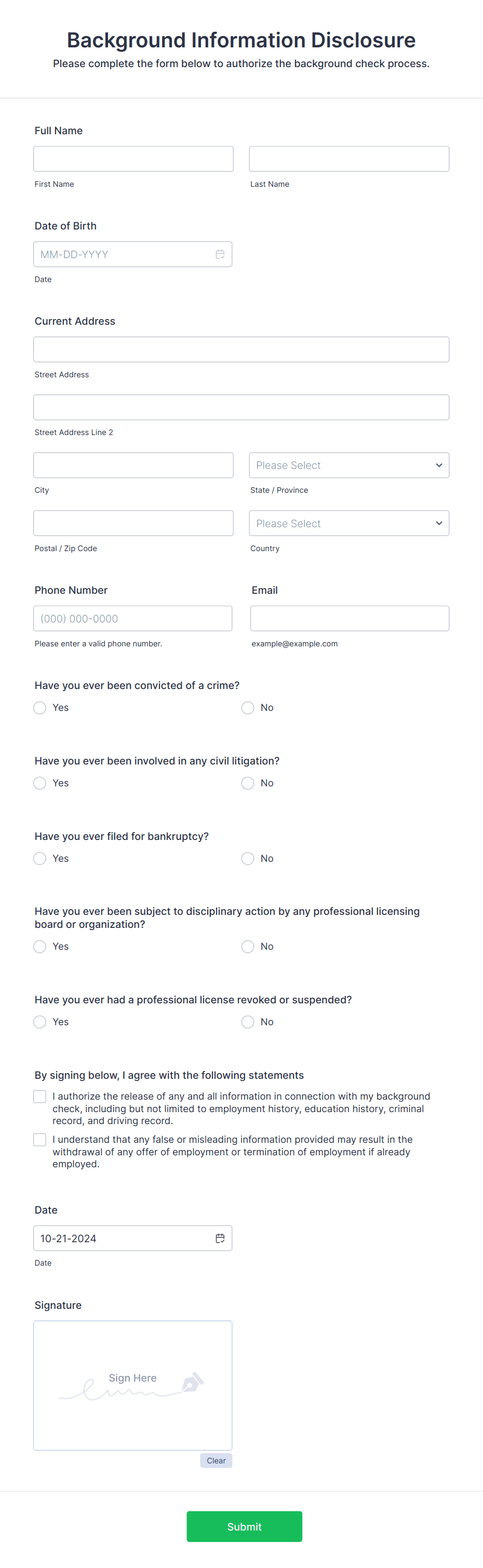 Background Information Disclosure Form Template | Jotform