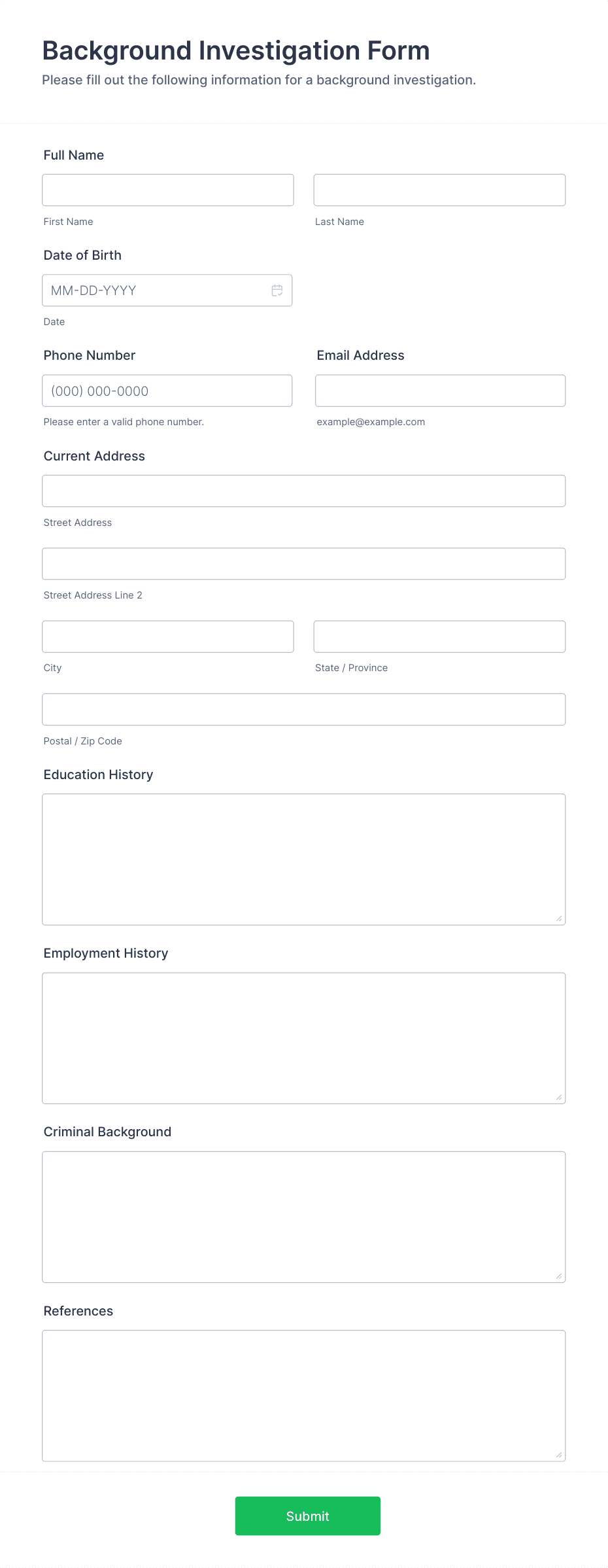 Background Investigation Form Template | Jotform
