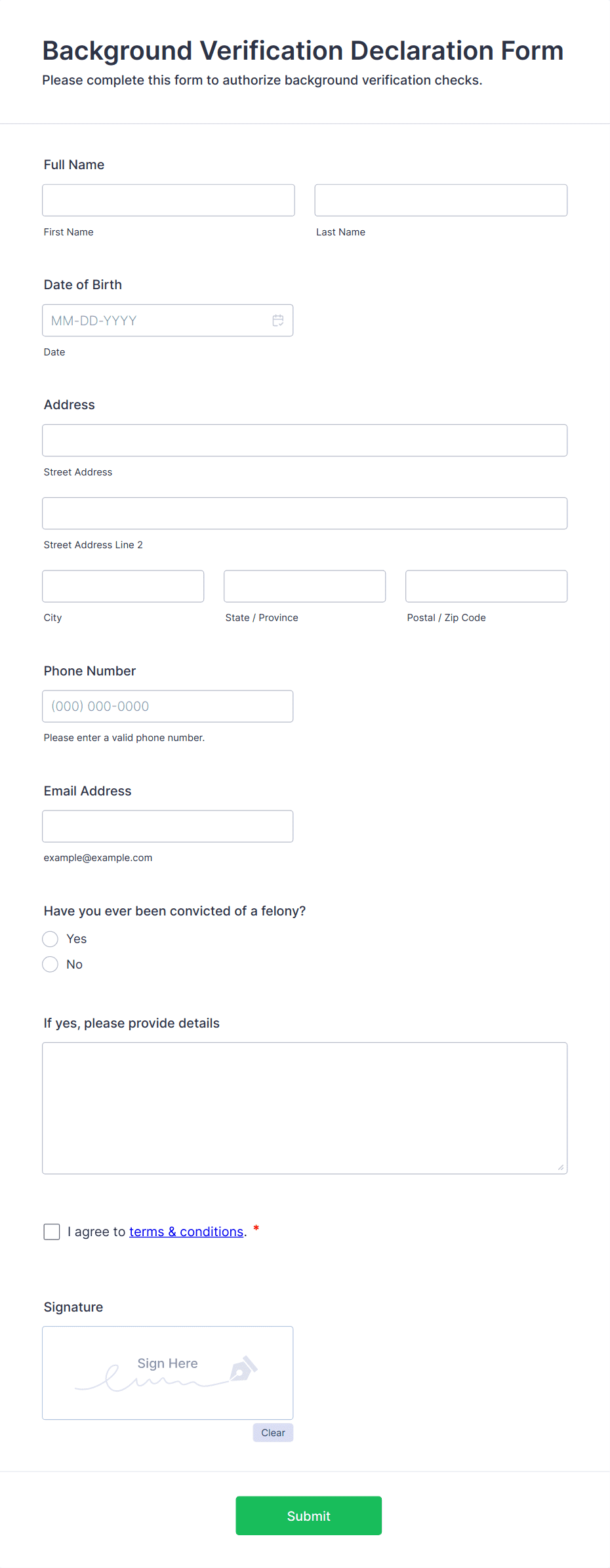 Background Verification Declaration Form Template | Jotform
