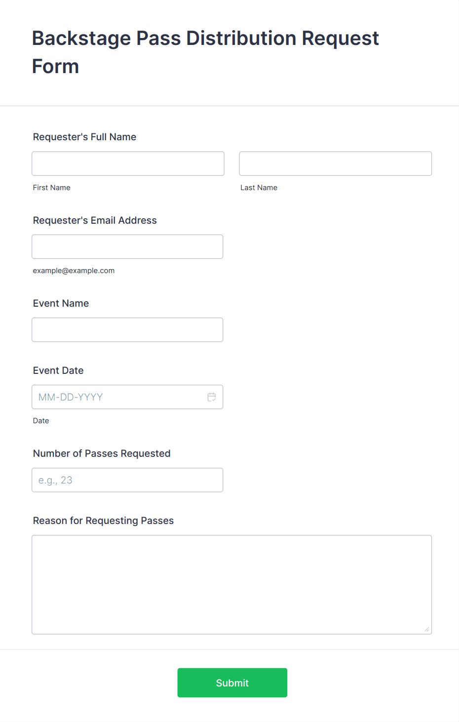 Backstage Pass Distribution Request Form | Jotform