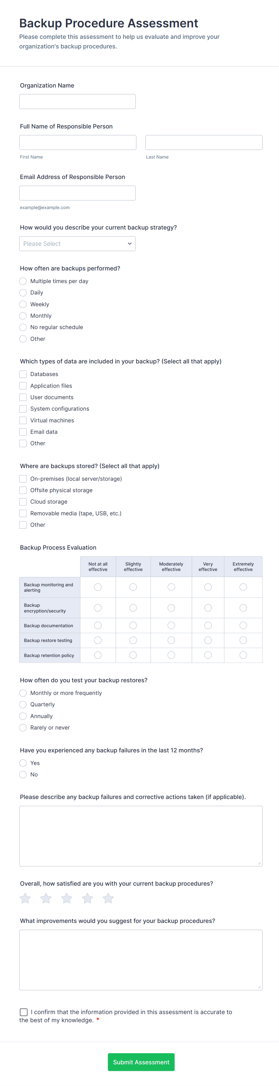 Backup Procedure Assessment Form Template | Jotform