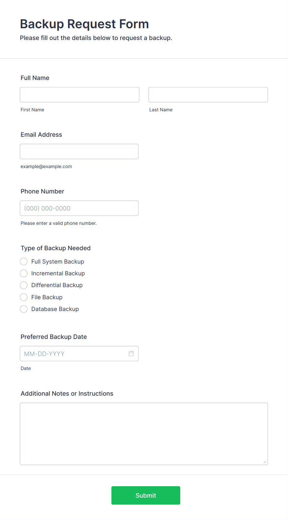 Backup Request Form Template | Jotform