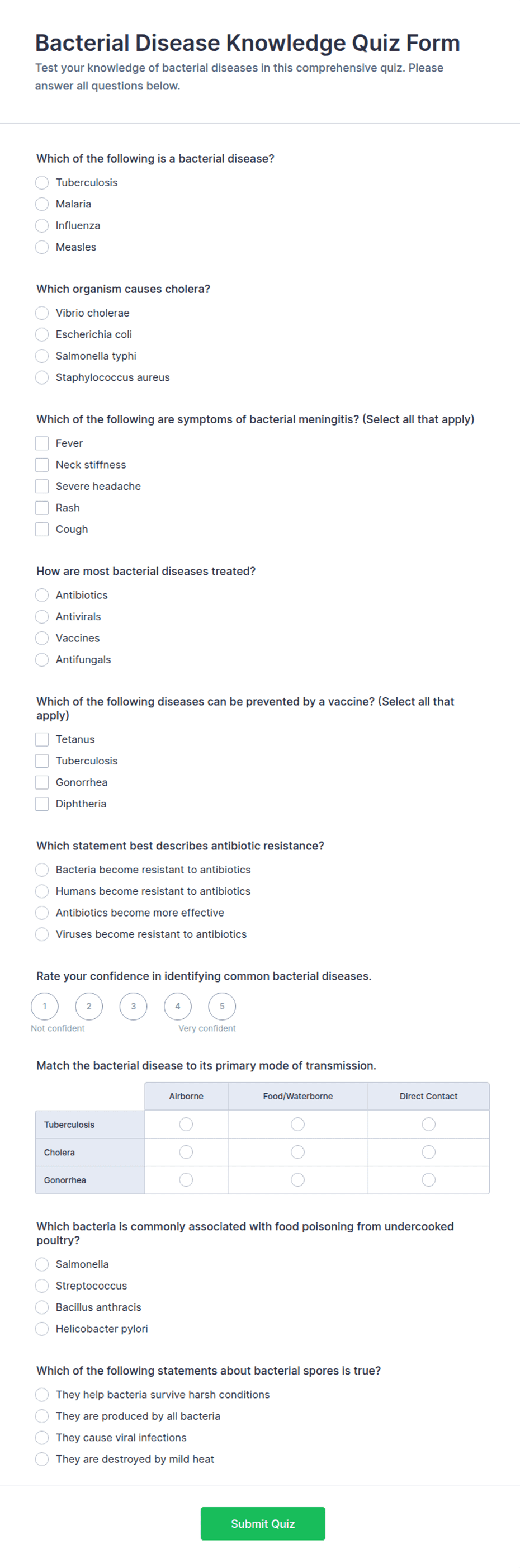 Bacterial Disease Knowledge Quiz Form Template | Jotform