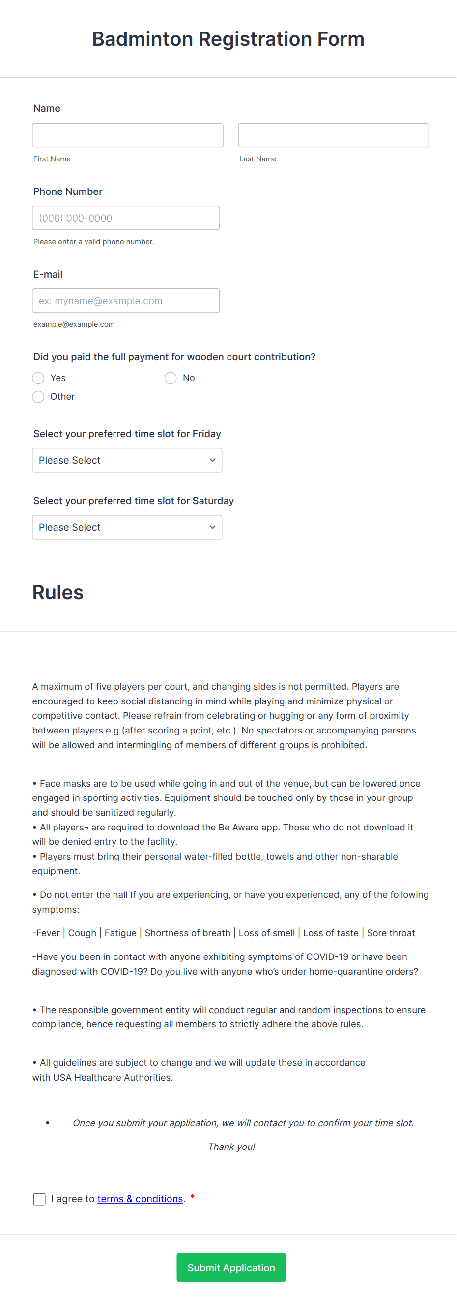 Badminton Registration Form Template | Jotform