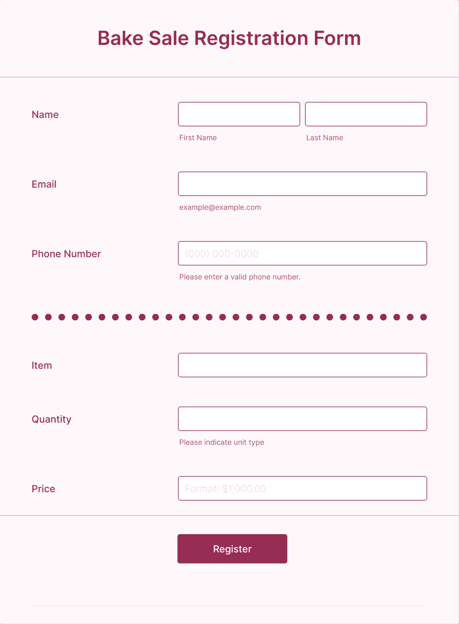 Bake Sale Registration Form Template | Jotform