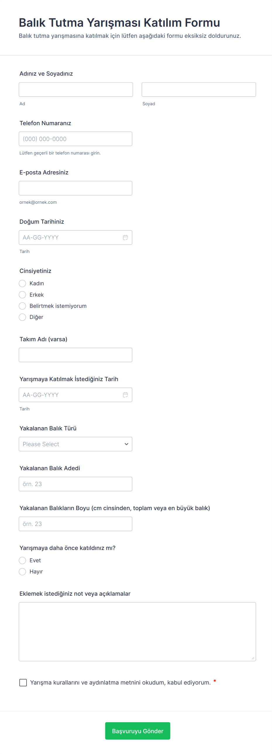 Balık Tutma Yarışması Katılım Formu Form Şablonu | Jotform