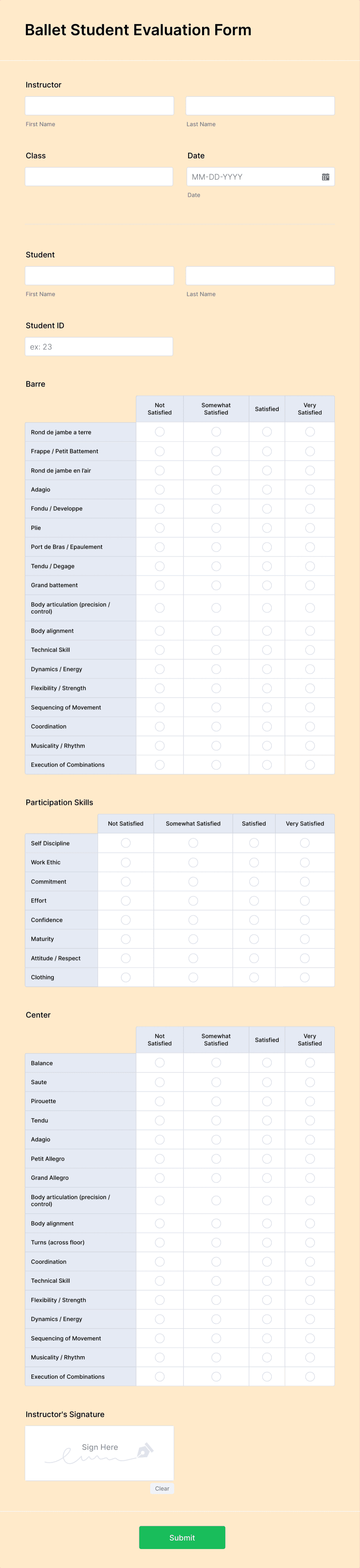 Ballet Student Evaluation Form Template | Jotform
