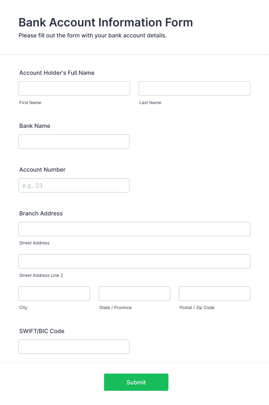Bank Account Information Form Template | Jotform
