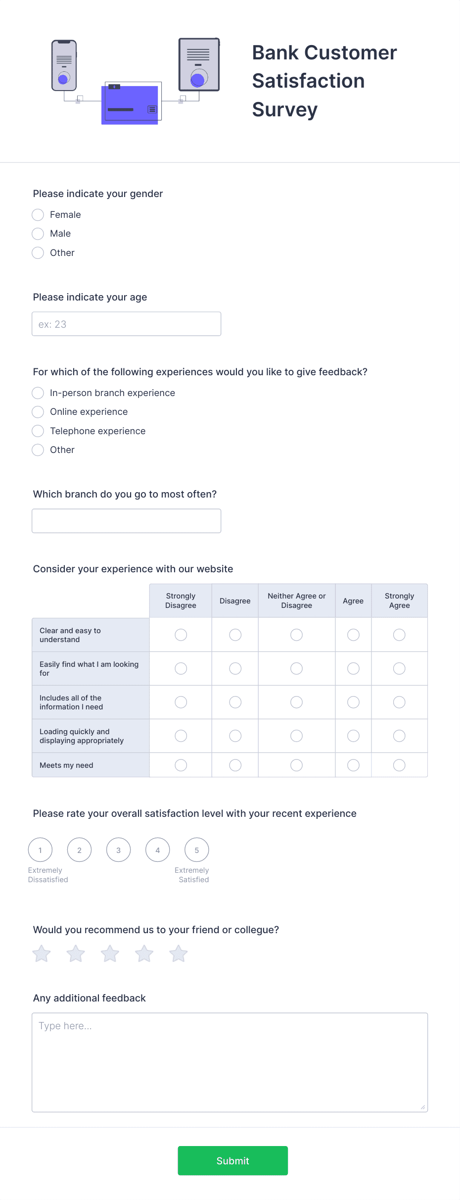Bank Customer Satisfaction Survey Form Template | Jotform