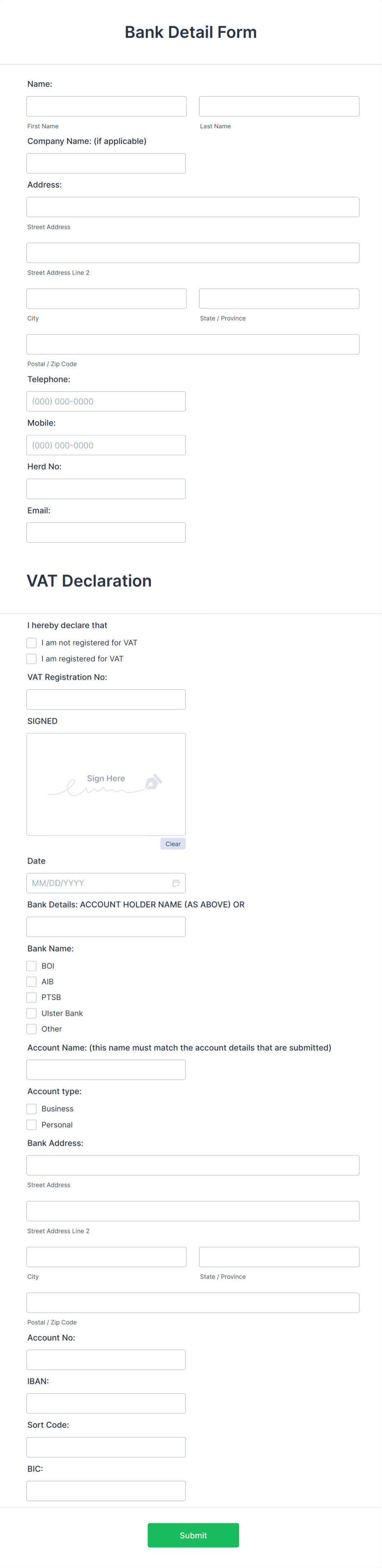Bank Detail Form Template | Jotform