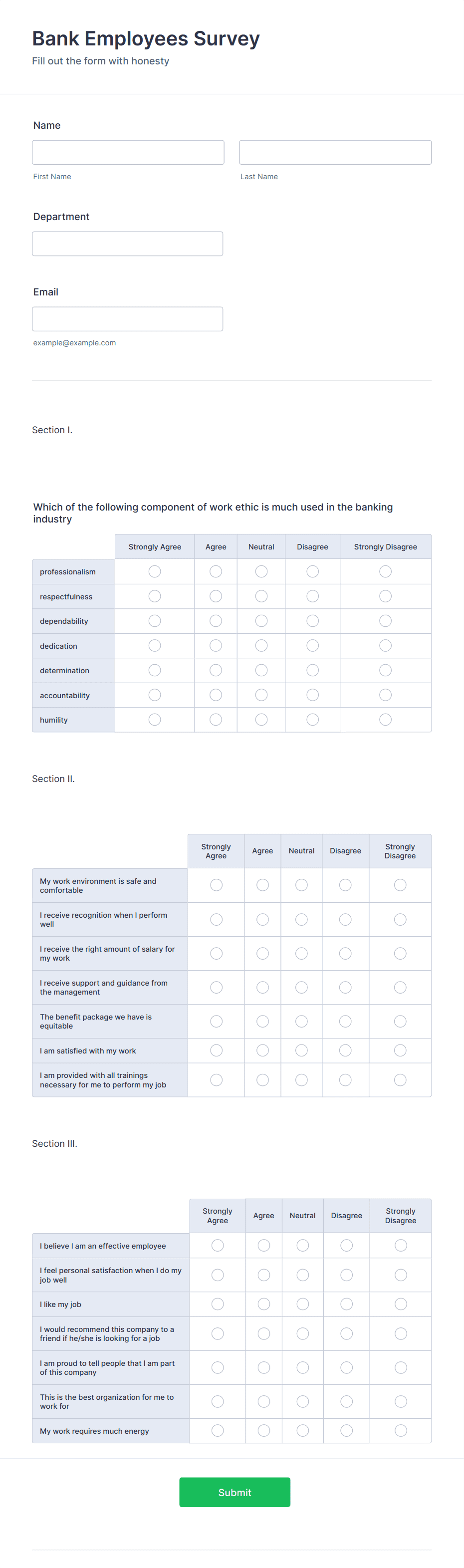 Bank Employees Survey Form Template | Jotform
