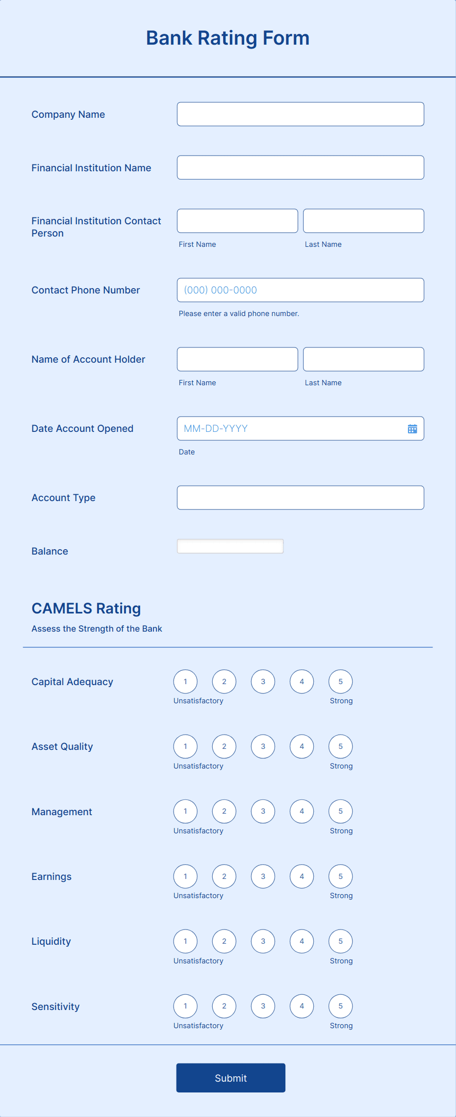 Bank Rating Form Template | Jotform