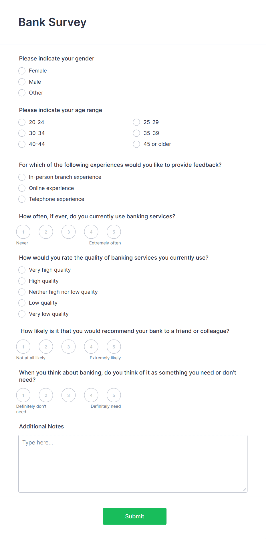 Bank Survey Form Template | Jotform