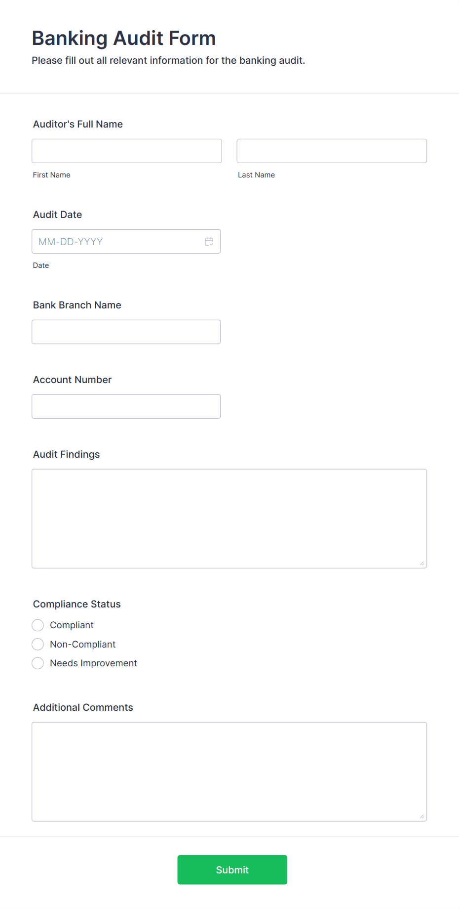 Banking Audit Form Template | Jotform