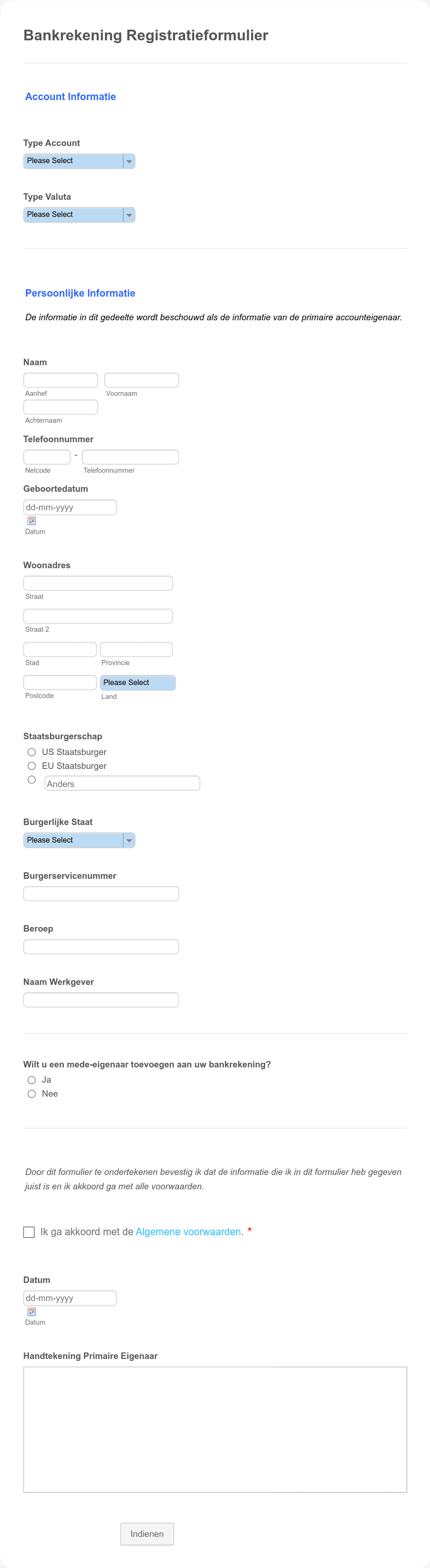Bankrekening Registratieformulier Formulier Sjabloon | Jotform