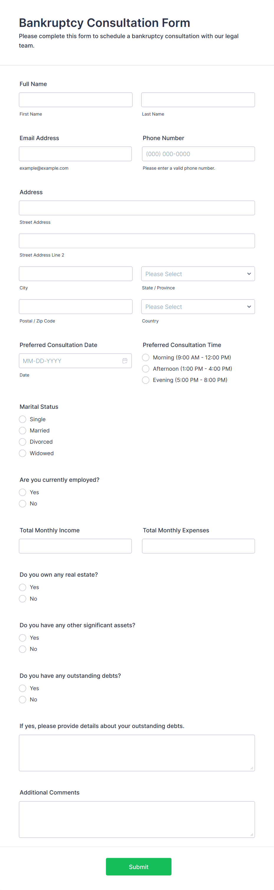 Bankruptcy Consultation Form Template | Jotform