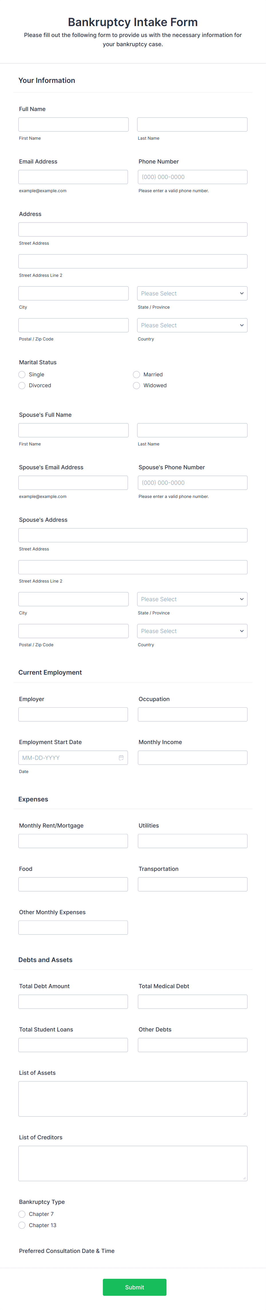 Bankruptcy Intake Form Template | Jotform