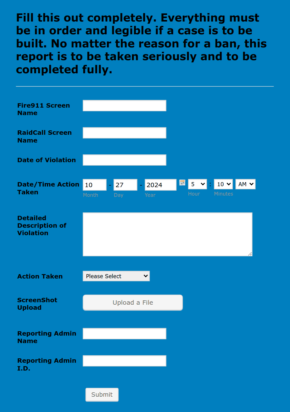 Banned Player Report Form Template | Jotform