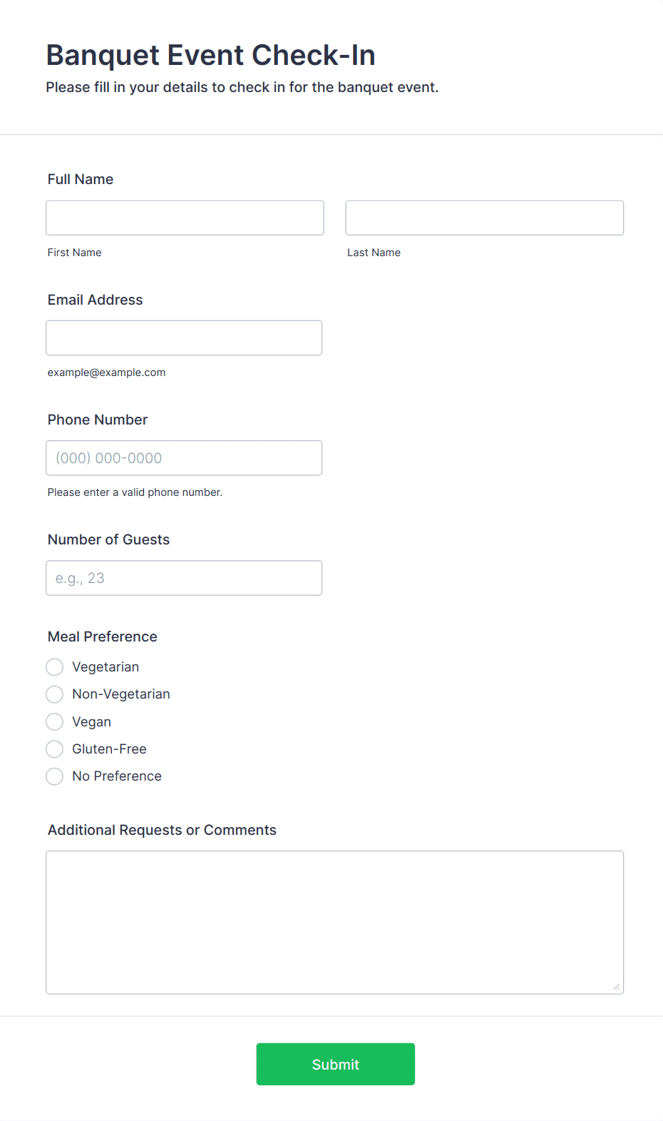 Banquet Event Check-In Form Template | Jotform