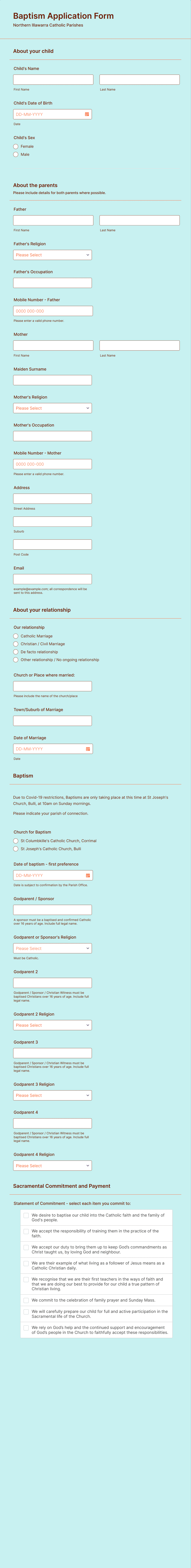 Baptism Application Form Template | Jotform
