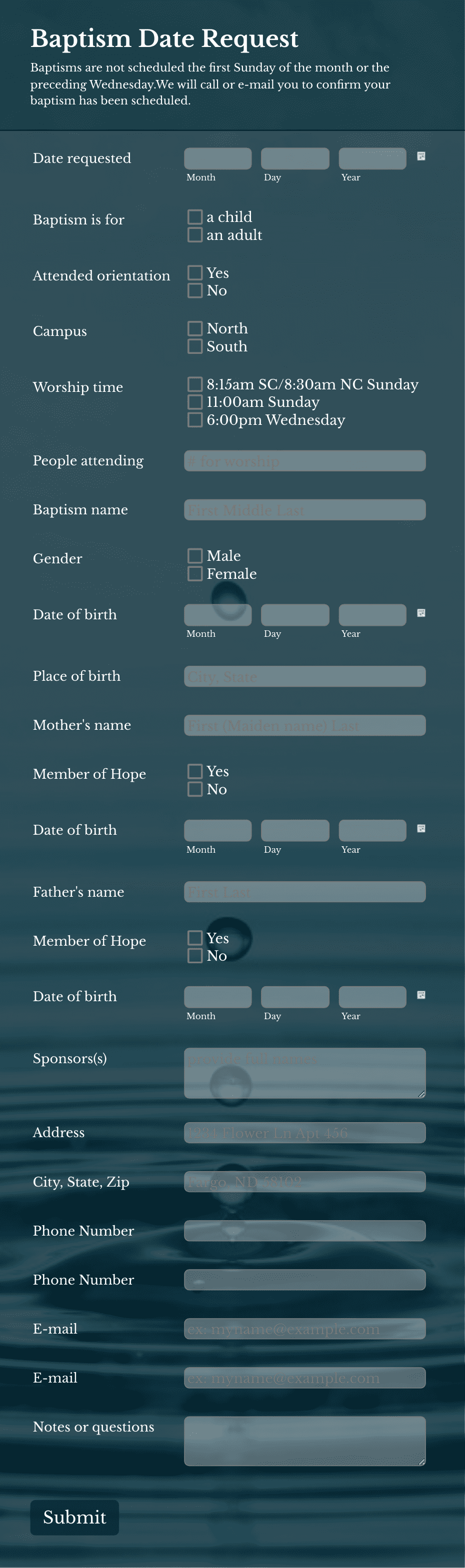 Baptism Date Request Form Template | Jotform