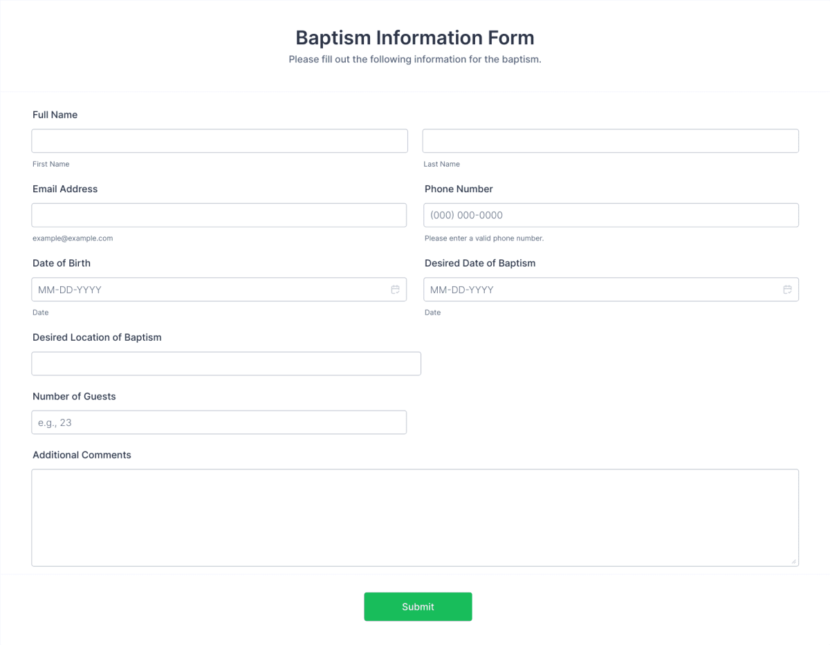 Baptism Information Form Template | Jotform
