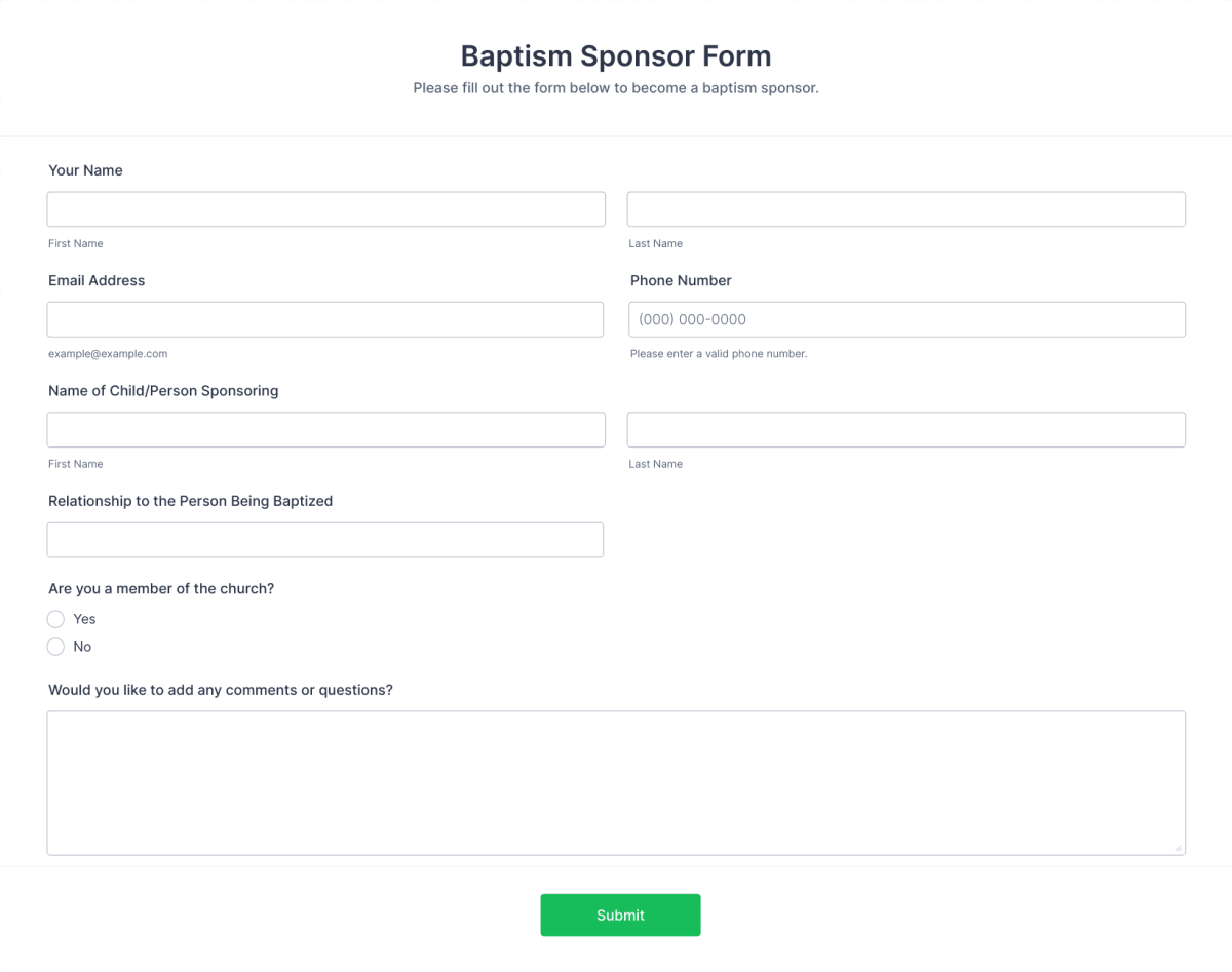 Baptism Sponsor Form Template | Jotform