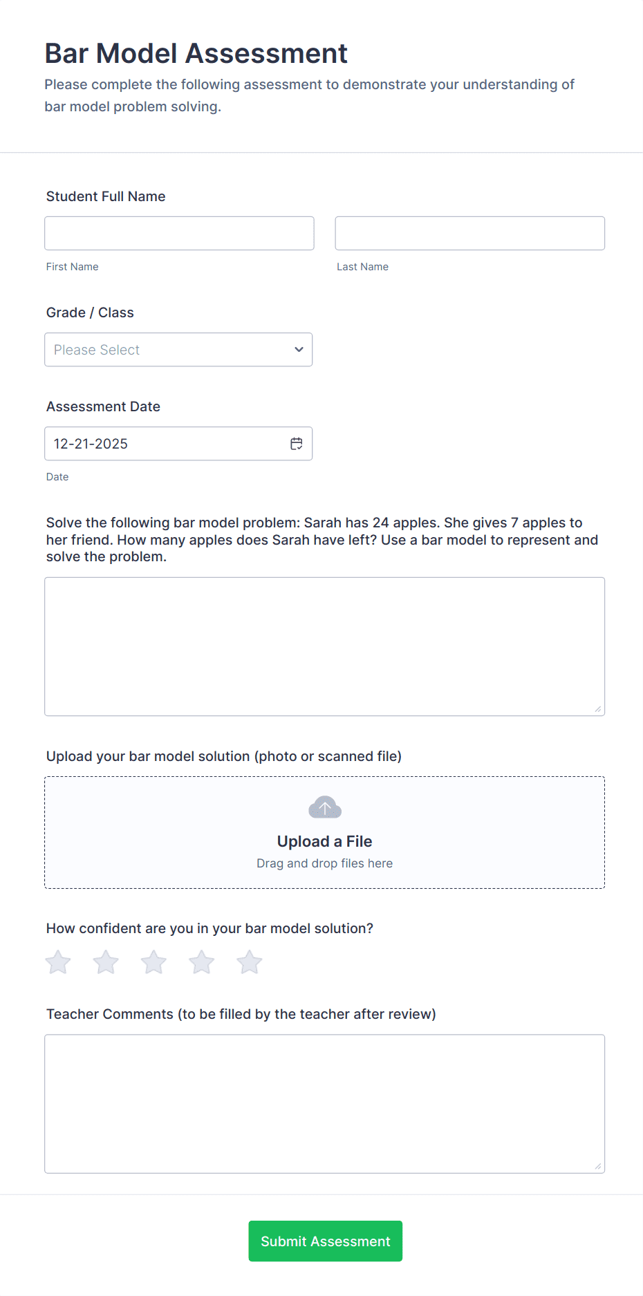 Bar Model Assessment Form Template | Jotform