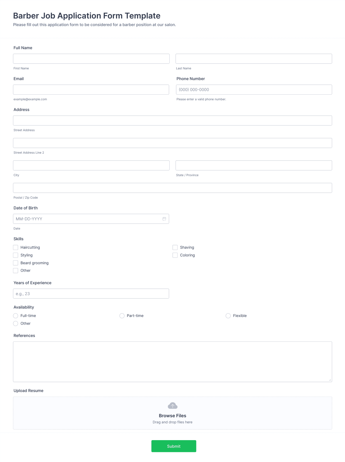 Barber Job Application Form Template | Jotform Barber Job Application Form Template | Jotform
