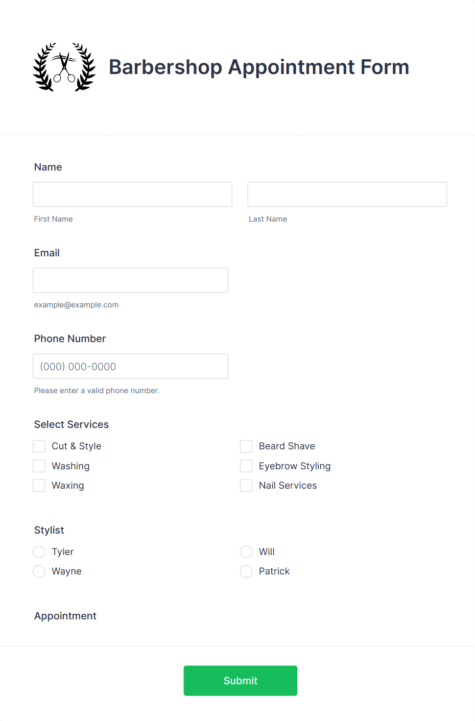 Barbershop Appointment Form Template | Jotform