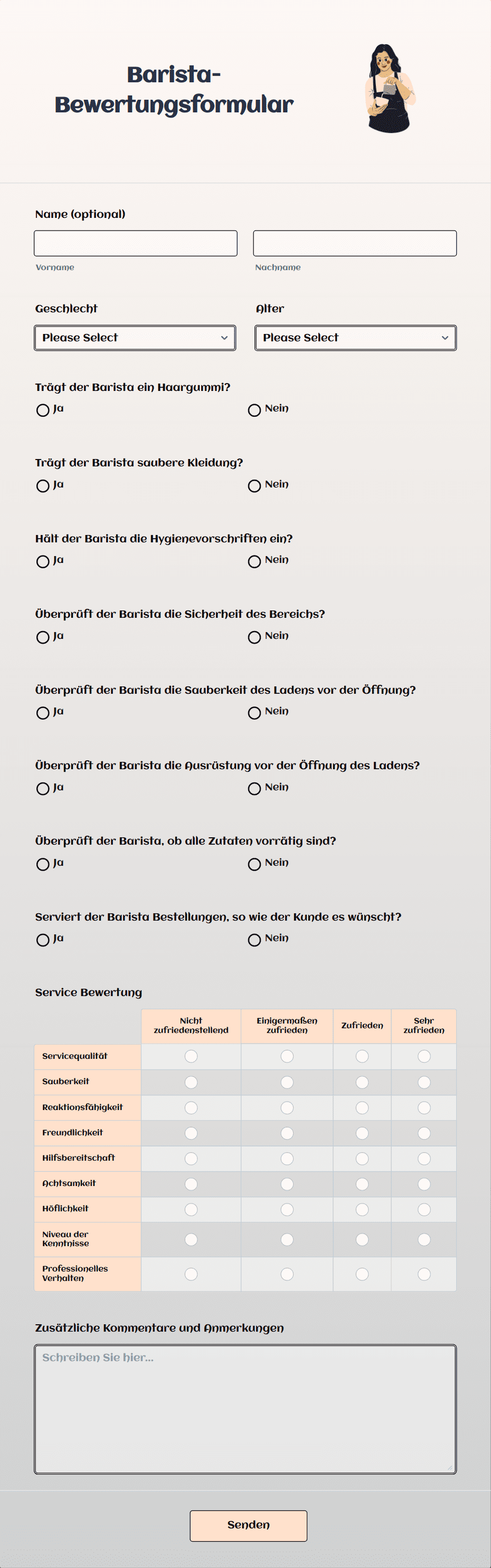 Barista-Bewertungsformular Formularvorlage | Jotform