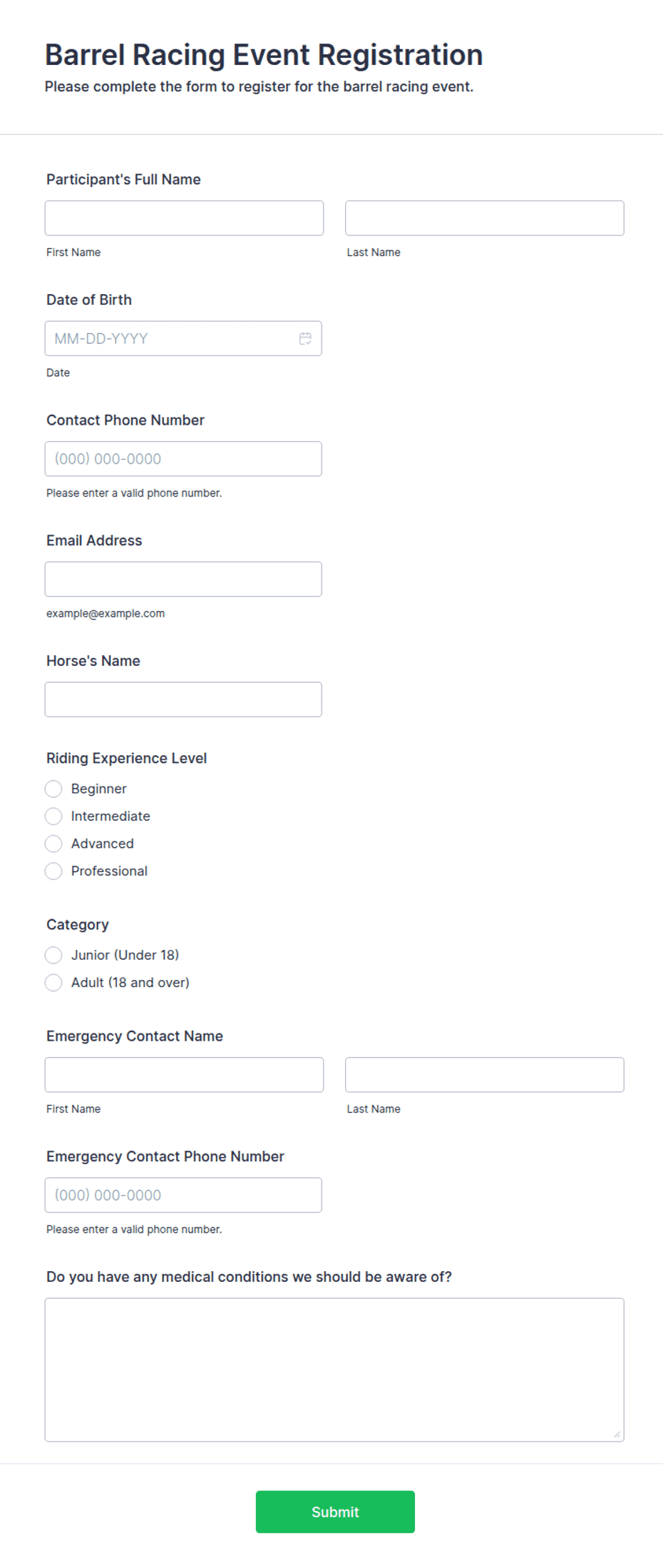Barrel Racing Event Registration Form Template | Jotform